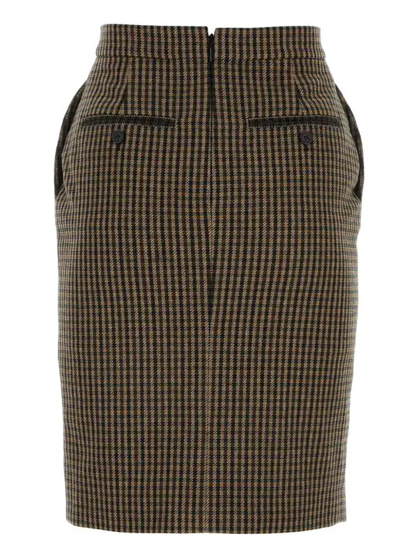 Saint Laurent Check-pattern Straight Skirt - Brown
