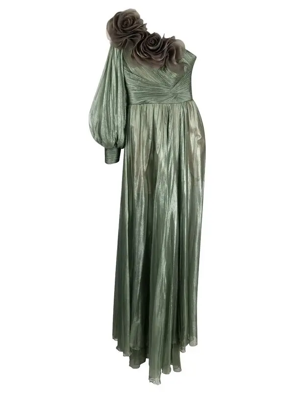 IRIS SERBAN Olive Floral Appliqué Maxi Dress - Green
