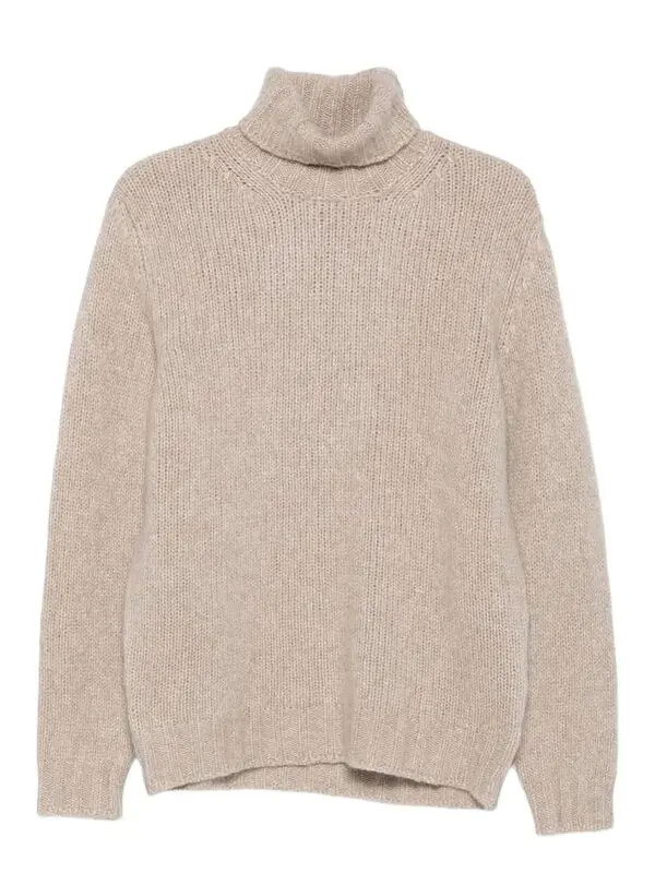 Fedeli Turtleneck Ribbed Knit Sweater - Beige