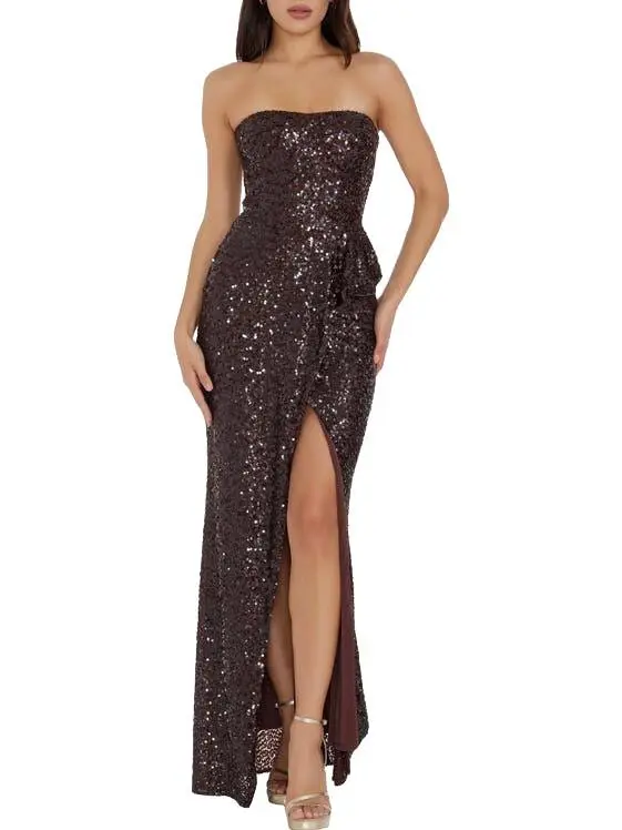 Dress The Population Kai Strapless Sequin Gown - Mocha