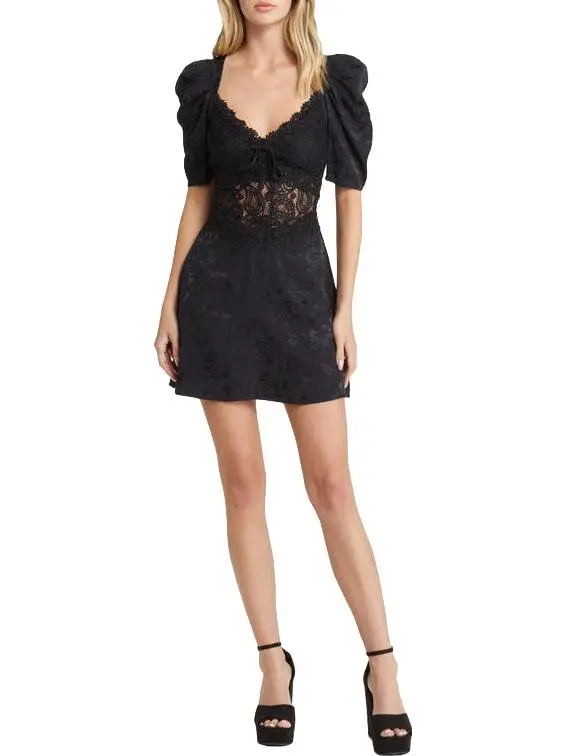 For Love & Lemons Damask Mini Dress With Open Back - Black