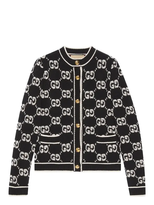 Gucci Gg Wool Bouclé Jacquard Cardigan - Black