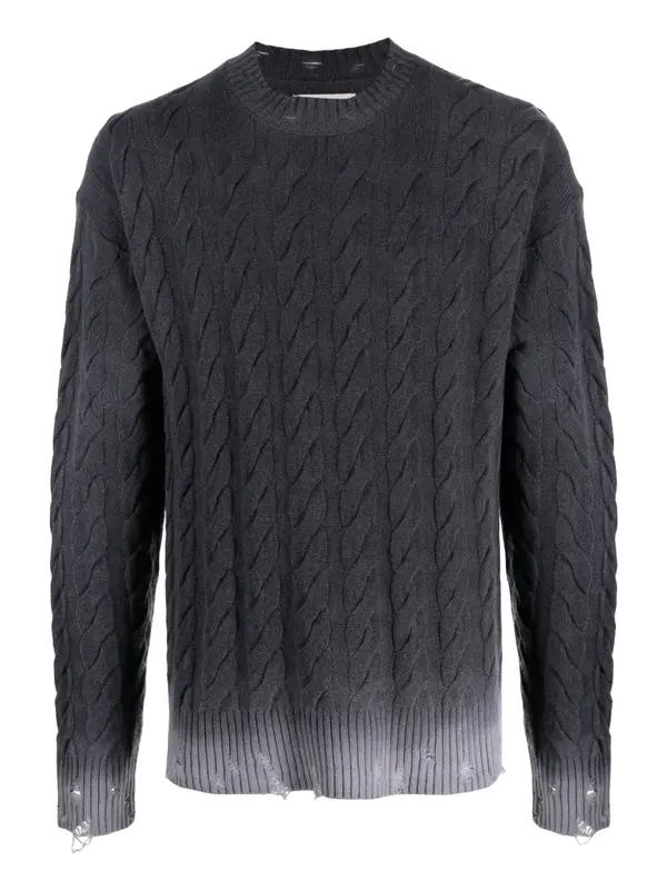 LANEUS Distressed Cable-knit Jumper - Grey
