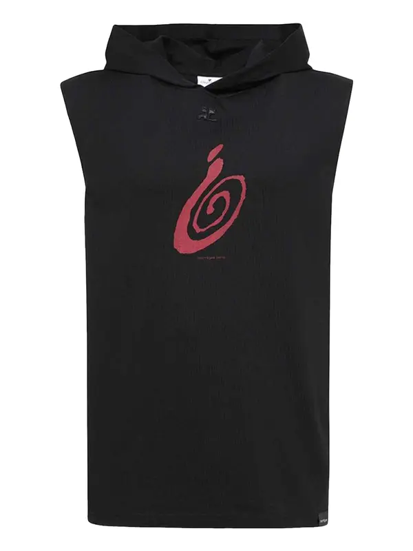 COURREGES Logo-appliqué Sleeveless Hoodie - Black