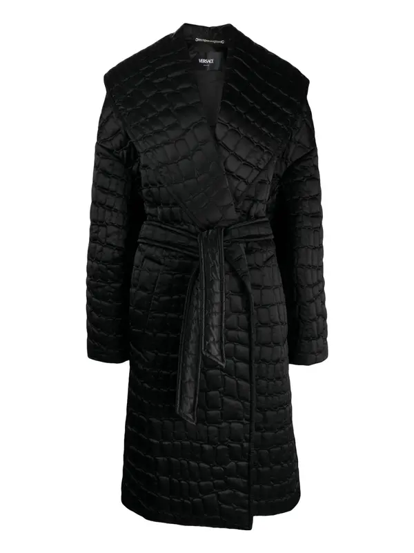 Versace Crocodile-pattern Quilted Coat - Black