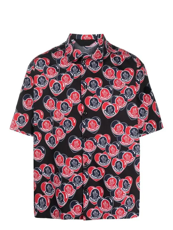 Moncler Heart Logo-print Cotton Shirt - Blue