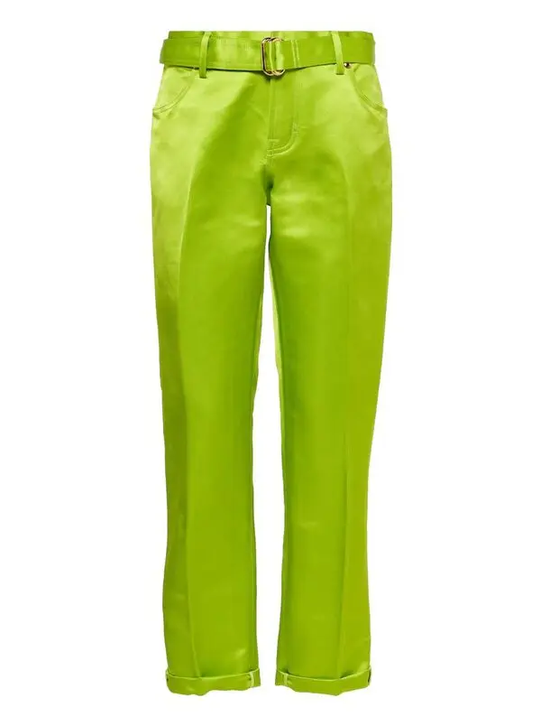 TOM FORD Cuffed Silk Straight Pants - Green