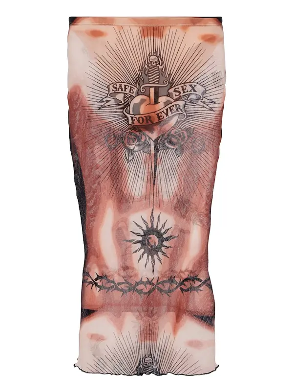 Jean Paul Gaultier Tattoo Collection Mesh Midi Skirt - Brown