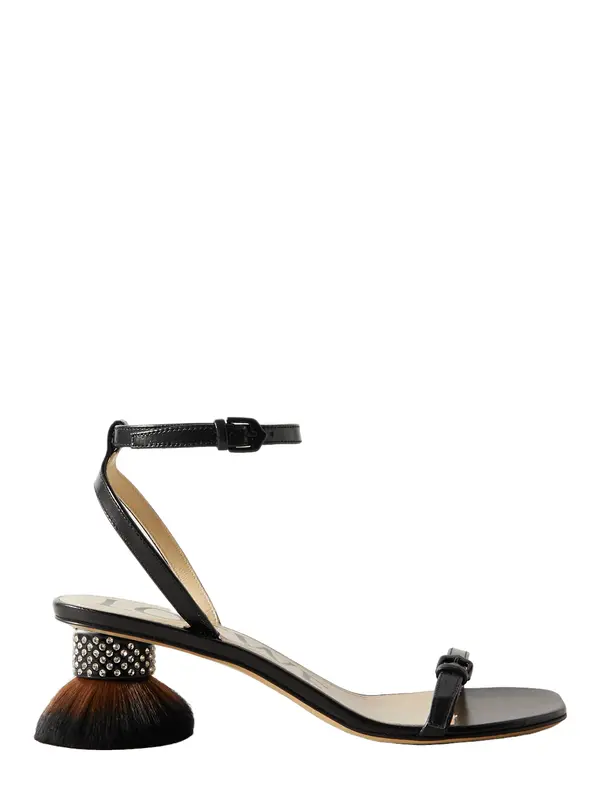 Loewe Petal Brush Crystal-embellished Leather Sandals - Black