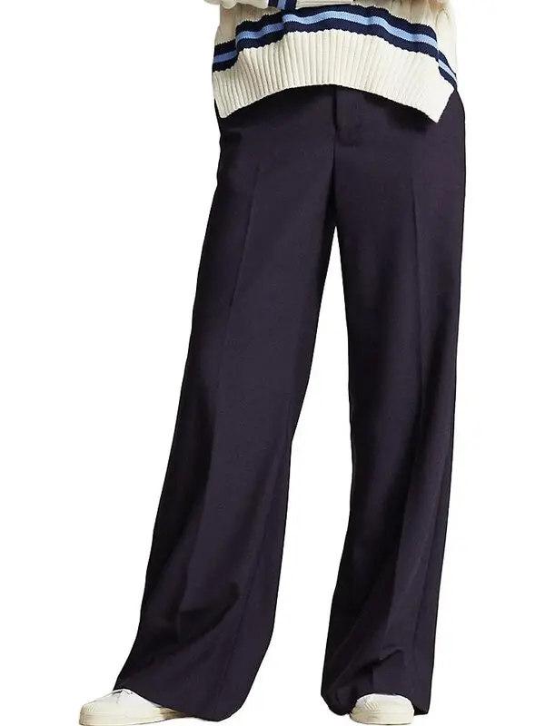Ralph Lauren Stretch Wool Faille Wide-leg Pant - Navy