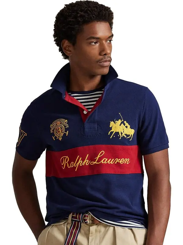 Ralph Lauren Classic Fit Crest Mesh Polo Shirt - Newport Navy/sweet Tomato