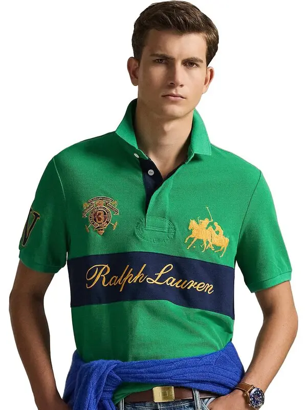 Ralph Lauren Classic Fit Crest Mesh Polo Shirt - Stafford Green/navy