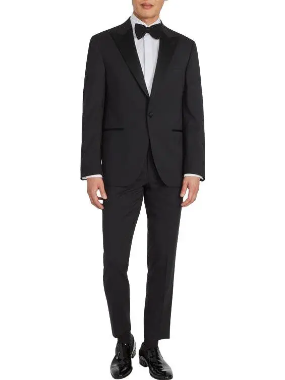 JACK VICTOR Elwood Contemporary Fit Super 130s Wool Tuxedo - Black