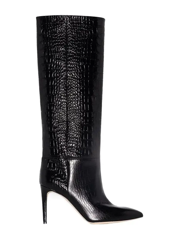 Paris Texas Croc-effect Patent Leather Knee-high Stiletto Boots - Black