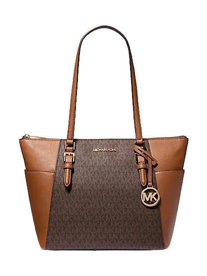 Michael Kors Charlotte Large Logo And Leather Top-zip Tote Bag - Brown