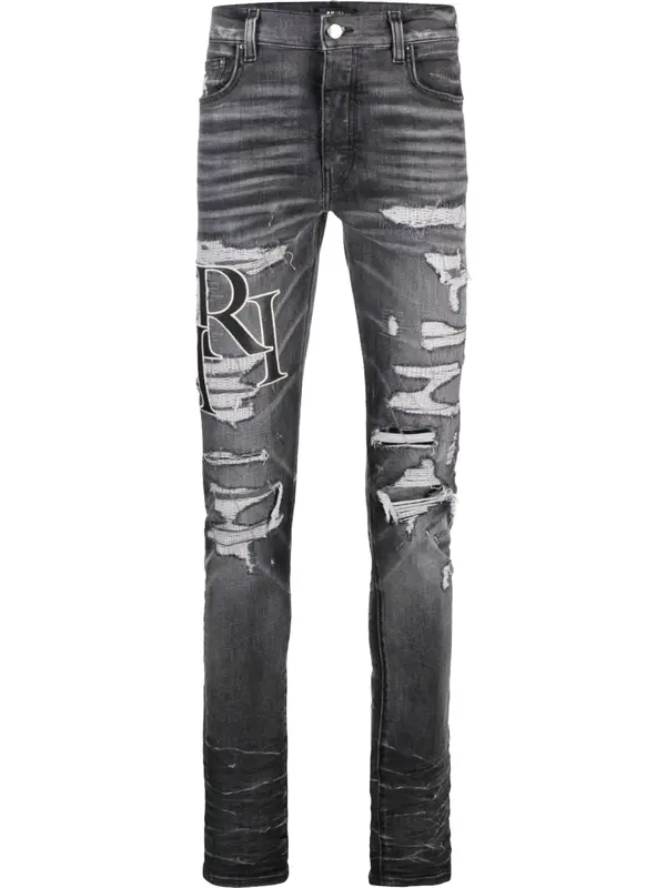 Amiri Logo-print Ripped Jeans - Grey