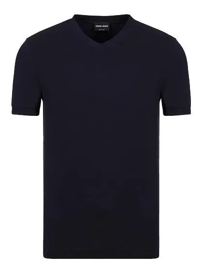 Giorgio Armani V-neck T-shirt Icon In Stretch Viscose Jersey - Navy