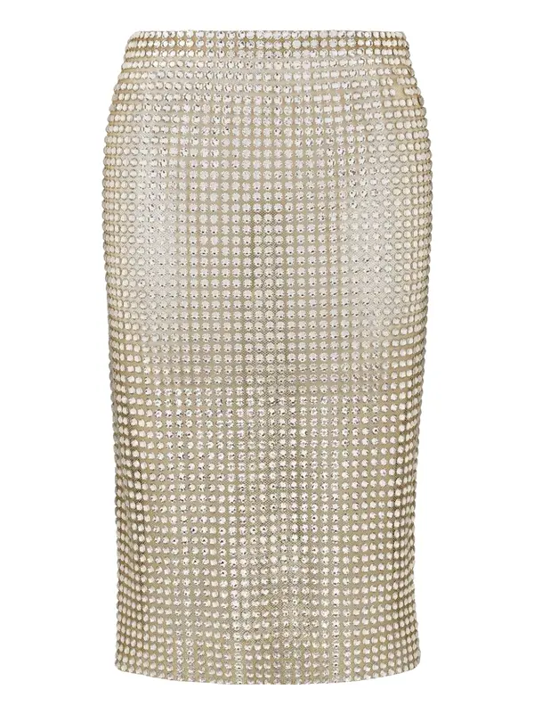 Dolce & Gabbana Rhinestone Mesh Midi Skirt - Gold