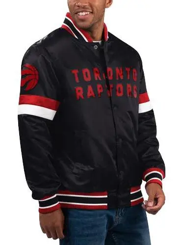 STARTER Toronto Raptors Full-snap Satin Varsity Jacket - Black