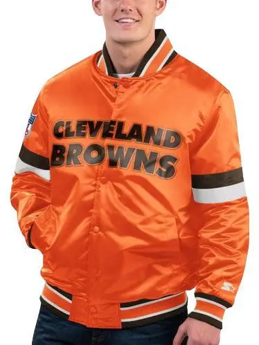 STARTER Cleveland Browns Gridiron Classics Home Game Satin Varsity Jacket - Orange