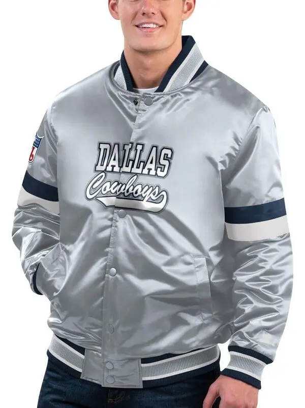 STARTER Dallas Cowboys Satin Varsity Jacket - Gray
