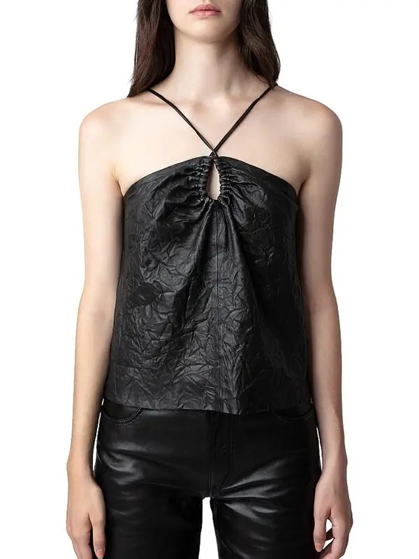 Zadig&Voltaire Crinkle Leather Keyhole Top - Noir