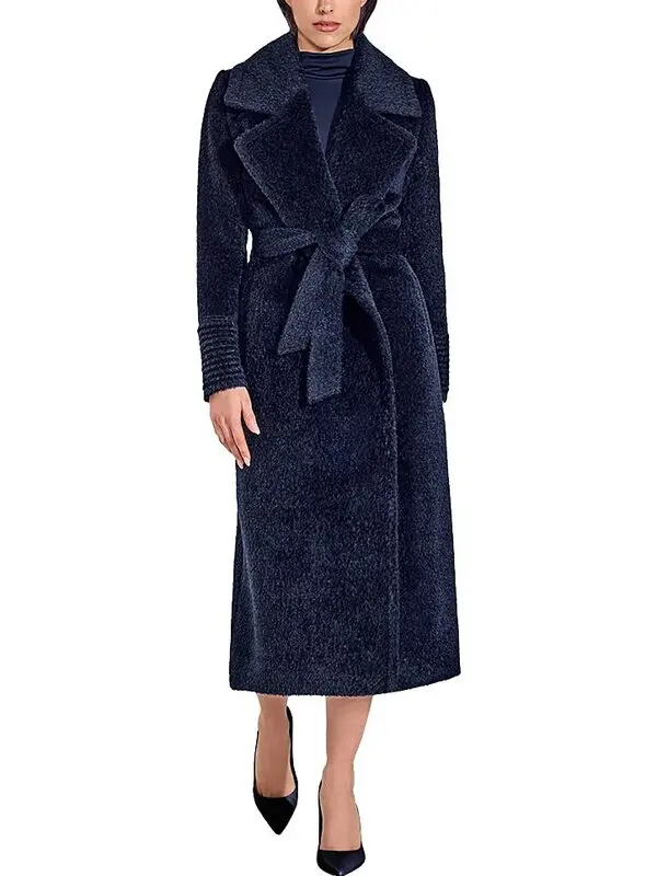 Sentaler Boucle Notch Collar Wrap Coat - Midnight Blue