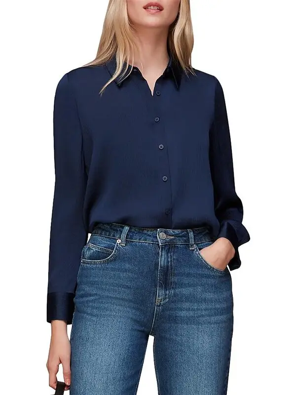 Whistles Molly Satin Shirt - Navy