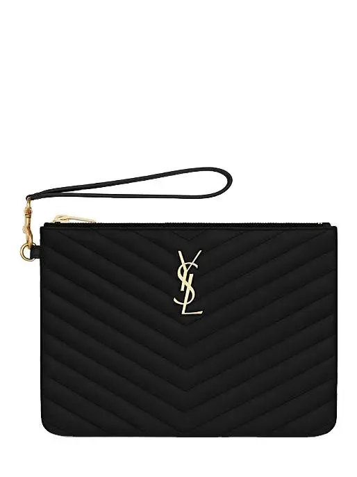 Saint Laurent Cassandre Matelasse A5 Pouch - Black Leather/gold