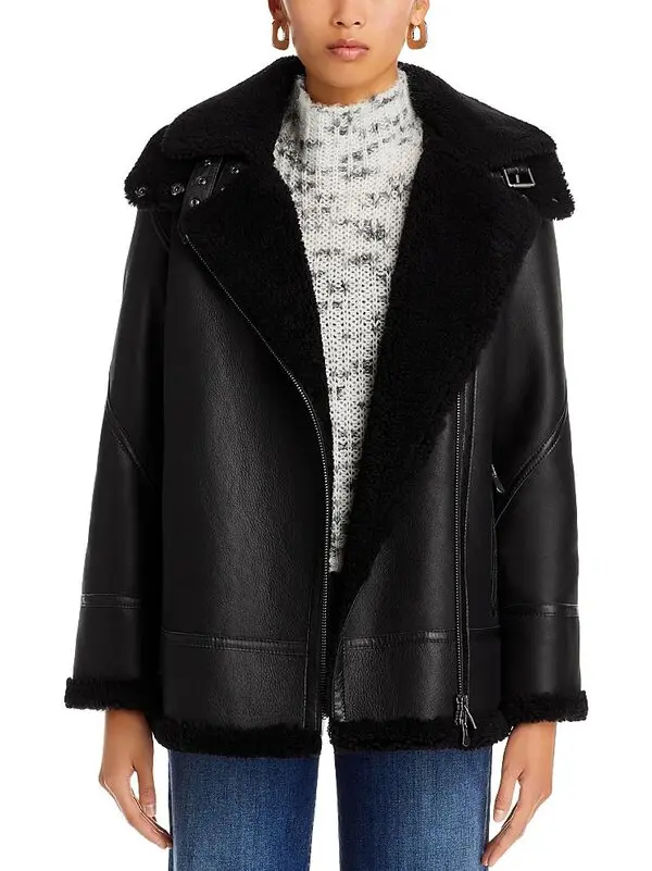 HISO Martina Shearling Moto Coat - Jet Nappa