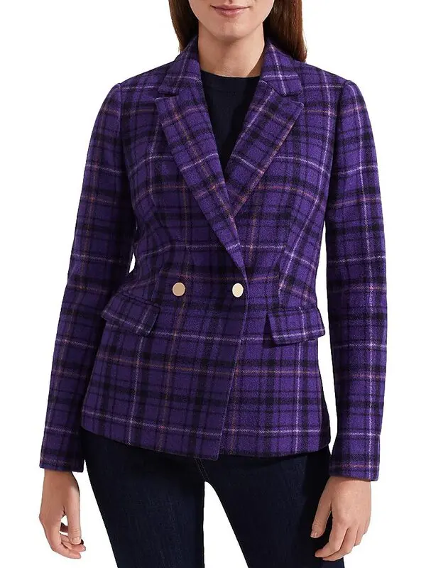 HOBBS LONDON Double Breasted Plaid Blazer - Purple Multi