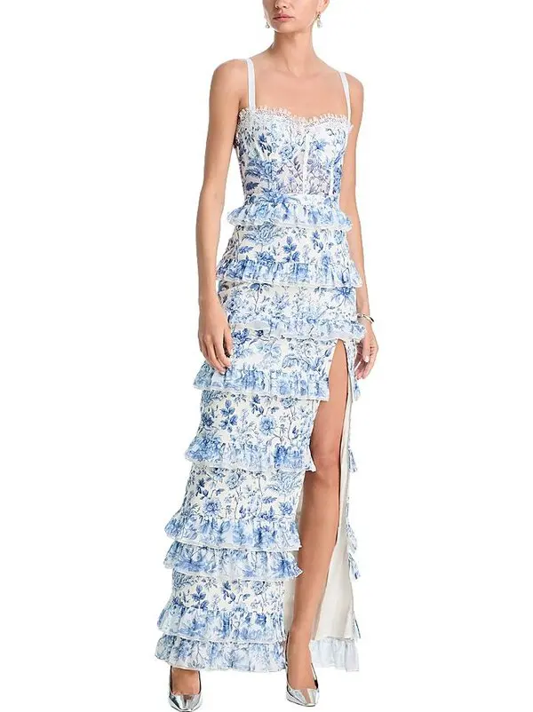 V. CHAPMAN Cassia Lace Corset Gown - Blue Toille