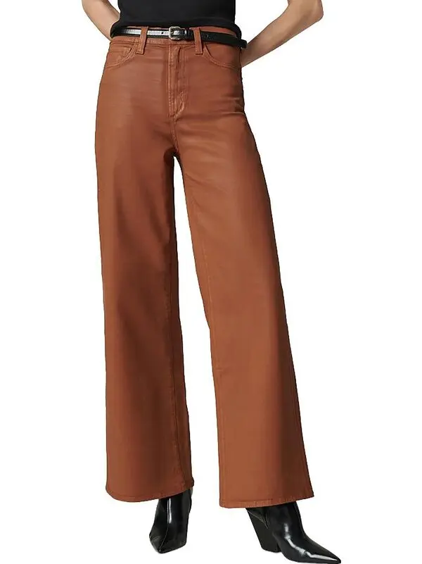Joe's Jeans Petites Mia High Rise Wide Leg Coated Jeans - Leather Brown