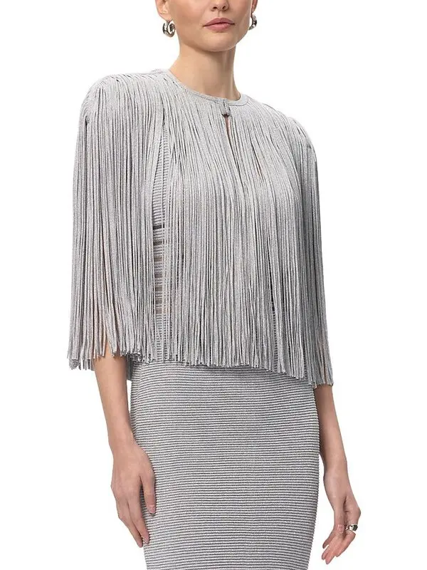 Herve Leger Metallic Fringe Cape - Met Silver