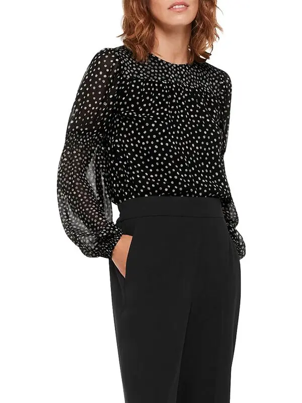 Whistles Speckled Shirred Top - Black/multi