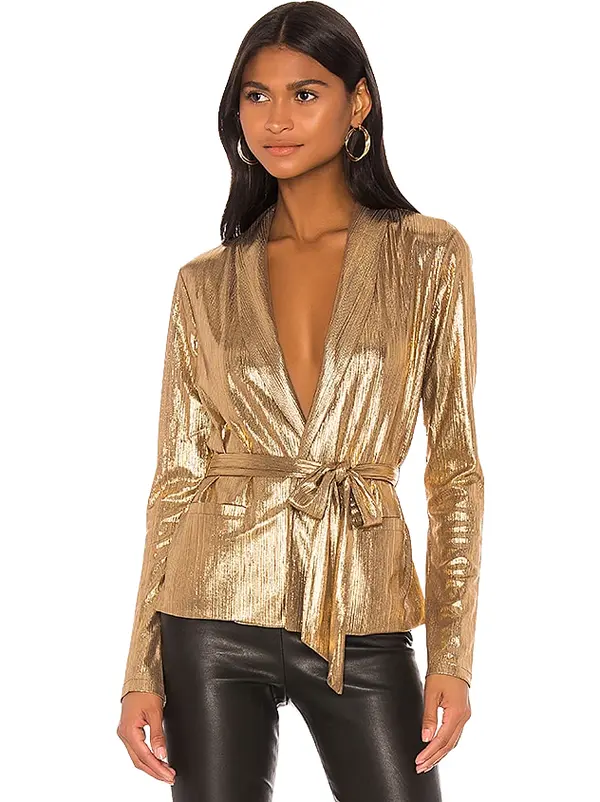 Superdown Desiray Metallic Tie Blazer - Gold