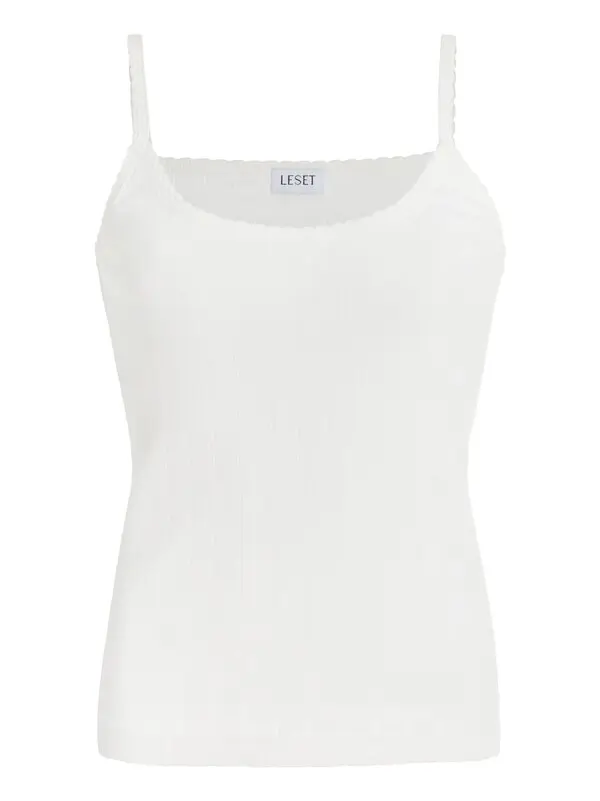 LESET Pointelle-knit Cotton Tank Top - White