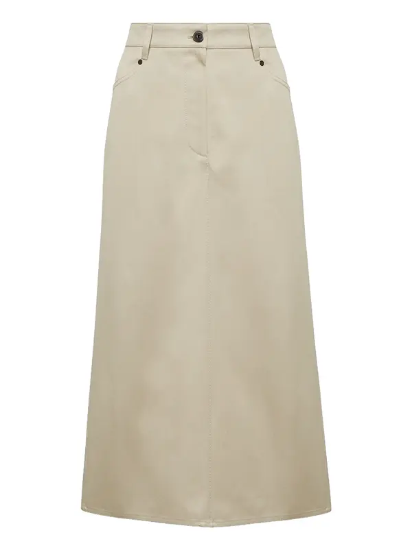 Brunello Cucinelli Denim Midi Skirt - Beige