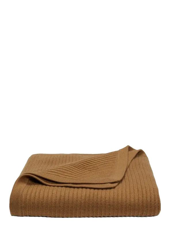 Vince Wool And Cashmere Cardigan-stitch Throw - Brown