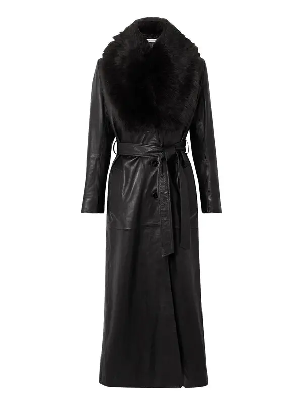 Nour Hammour Net Sustain Dakota Belted Leather Coat - Black