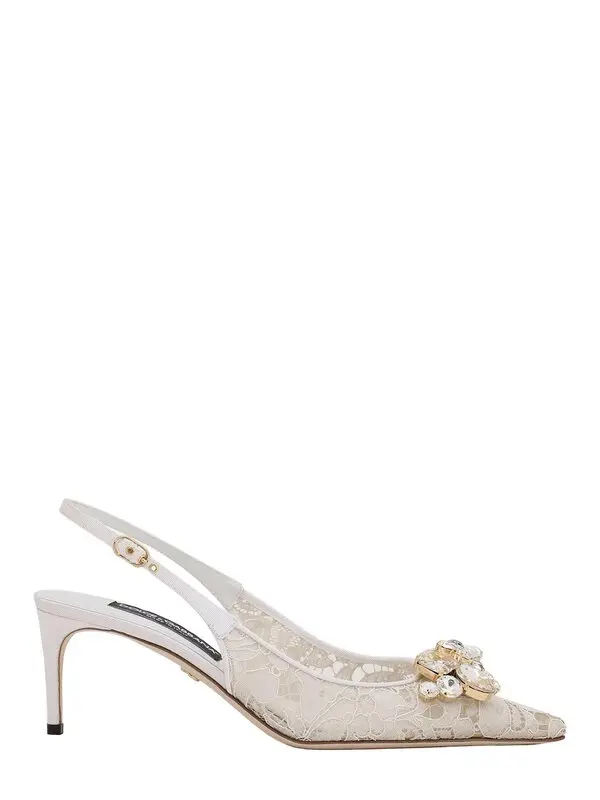 Dolce & Gabbana Rainbow Lurex Lace Slingbacks With Brooch - Grey