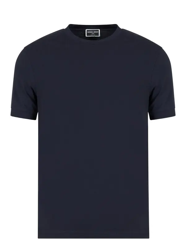 Giorgio Armani Icon Crew-neck T-shirt In Stretch Viscose Jersey - Navy Blue