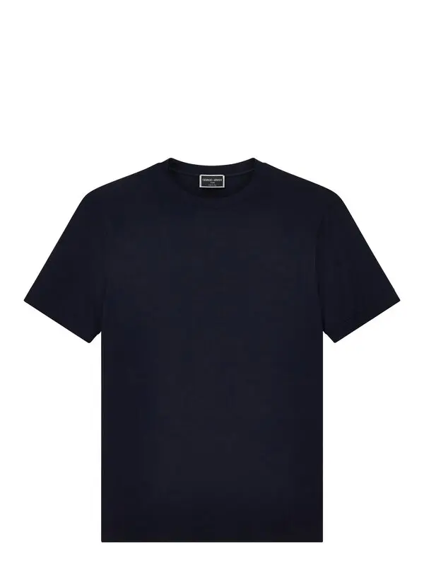 Giorgio Armani Icon Crew-neck T-shirt In Stretch Viscose Jersey - Navy Blue