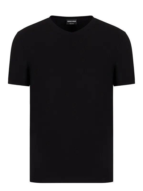 Giorgio Armani V-neck T-shirt Icon In Stretch Viscose Jersey - Black