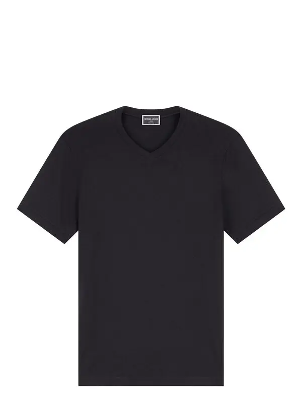 Giorgio Armani V-neck T-shirt Icon In Stretch Viscose Jersey - Black