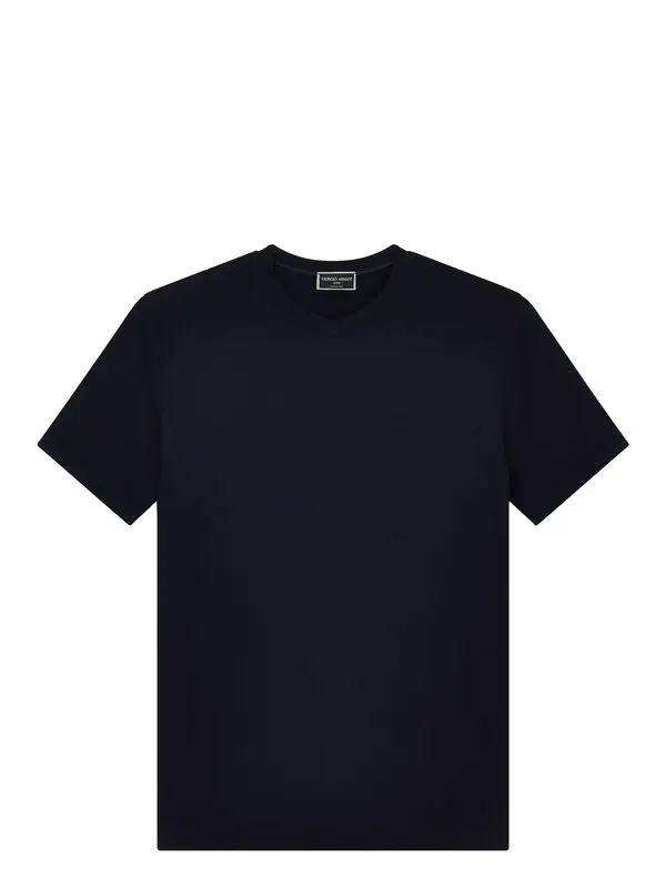 Giorgio Armani V-neck T-shirt Icon In Stretch Viscose Jersey - Navy Blue