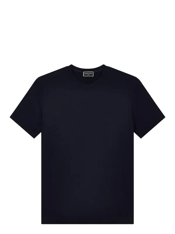 Giorgio Armani V-neck T-shirt Icon In Stretch Viscose Jersey - Navy Blue