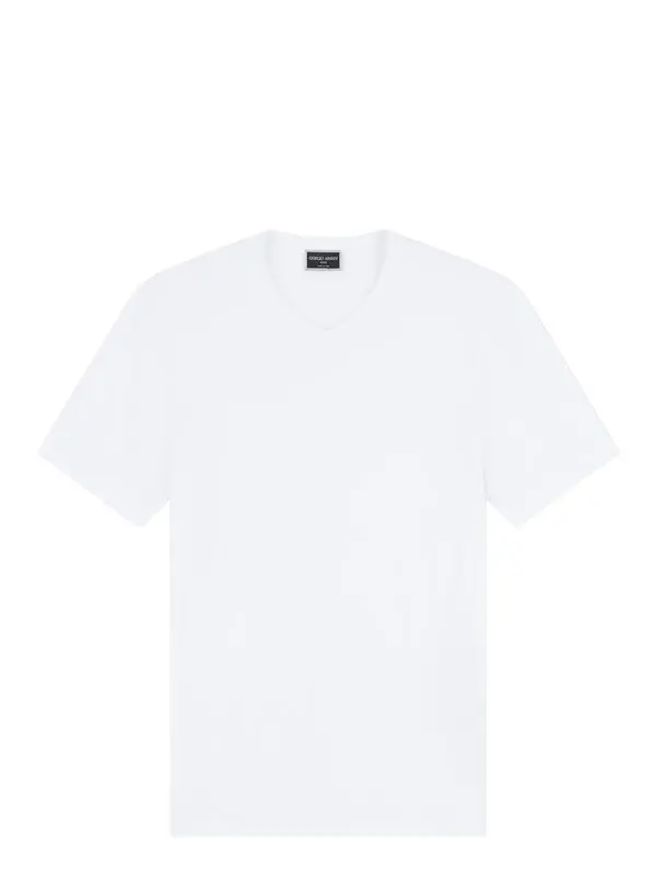 Giorgio Armani V-neck T-shirt Icon In Stretch Viscose Jersey - White