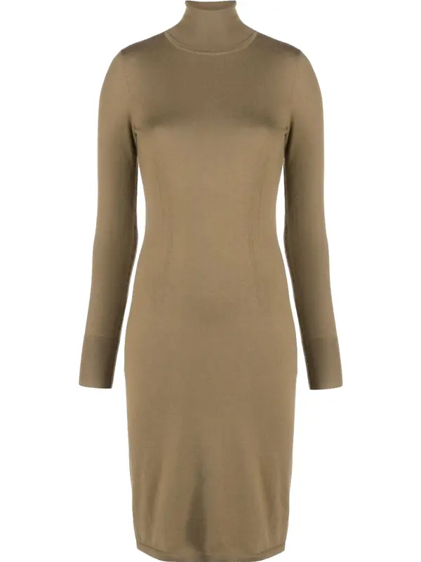 JOSEPH Roll-neck Knitted Midi Dress - Brown