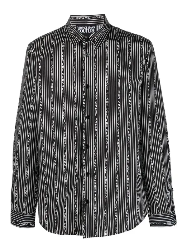 Versace Logo-print Striped Shirt - Black